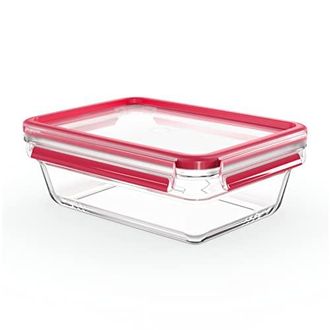 Emsa Emsa Clip&Close Boîte alimentaire rectangulaire en verre, 1,3 L, Four jusquà 420°C, Froid jusquà -40°C, Compatible lave-vaisselle, Empilable, Hermétiq