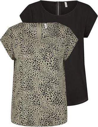 Only ONLVIC Lot de 2 t-shirts pour femme - Coupe droite - Col rond - Manches courtes - Motif basique - Couleur unie - Blanc, noir, vert, rose, bleu, 34, 36