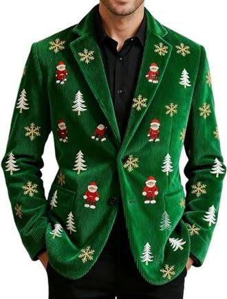 Generic Costume de Noel Homme Veste Blazer Chic et Elegant De No&euml;l Veste de Costume Blazers en Velours C&ocirc;tel&eacute; daffaires Costumes et Vestes Hommes Idee Cadeau 