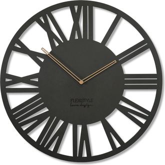 FlexiStyle groß Adulto 50cm Durchmesser LOFT aus Holz Eiche ohne tickgeräusche Wohnzimmer (Schwarz), z219-1/1ad-d9-x 50cm