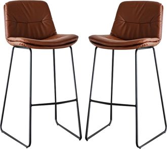 Generic Lederbezogene Barhocker, gepolsterte Tresenhocker mit R&uuml;cken- und Fu&szlig;st&uuml;tze, hohe Barhocker f&uuml;r K&uuml;cheninsel, Caf&eacute;, Kneipe