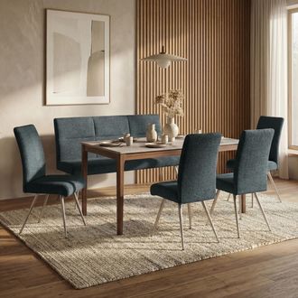 Mendler Esszimmer-Set HWC-G55, 4er-Set Stuhl + Sitzbank 160cm, Edelstahl geb&uuml;rstet Stoff/Textil Chenille - blau-gr&uuml;n