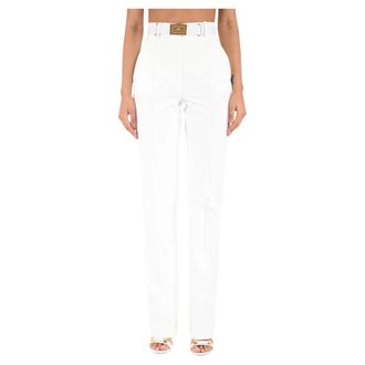 Elisabetta Franchi Femme, Pantalons, Blanc, Taille: 42 FR Pantalon en tissu technique bi-&eacute;lastique avec ceinture