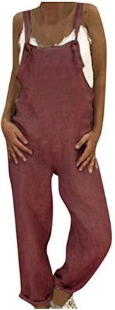 Generic Salopette d&eacute;t&eacute; pour femme - Baggy - Grande taille - Coton et lin - Combinaison d&eacute;t&eacute; longue extensible - Couleur unie - Sans manches - Salopette de tra