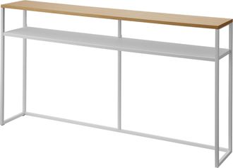 Yamazaki Tableware Yamazaki 2028 Tower Konsolentisch mit Regal, Wei&szlig;, Stahl/Holz, Minimalistisches Design, 126 x 20,5 x 65 cm (LxBxH)