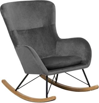 Beliani Beliani - Chaise à Bascule Fauteuil de Lecture en Velours Gris Foncé et Design Scandinave pour Chambre ou Salon au Style Nordique et Glamour