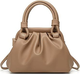 Generic Sac &agrave; main &agrave; bandouli&egrave;re fronc&eacute; en cuir souple avec poign&eacute;e sur le dessus pour femme, kaki, Medium