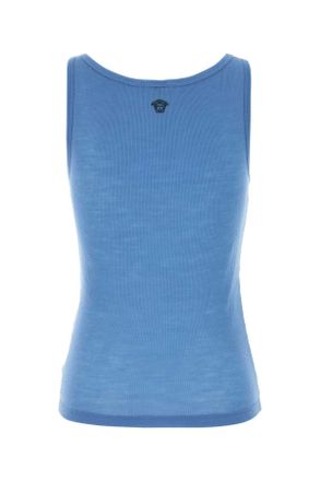 Versace Womens Cerulean Blue Wool Tank Top Sky Exterior: Virgin Maglie Sweater