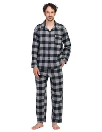 Lapasa Ensemble de Pyjama Homme Chaud & Confortable 100% Flanelle de Coton M95 Ensemble &agrave; Carreaux Noir & Gris, XXL