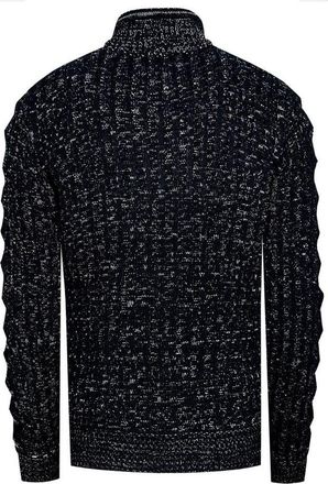 R-Neal Stehkragenpullover Stehkragen Grob Strick Pullover mit Zipper und Logo Schriftzug