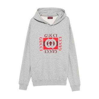 Gucci Grauer Logo Baumwoll Kapuzenpullover Sweater - - Sweatshirts & Hoodies - Herren - Grau - S