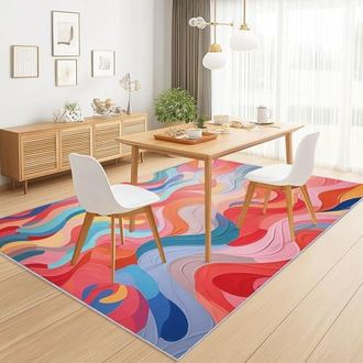 Generic Tapis Imprim&eacute; Fluide ondulations Diffusion pour Salon Chambre D&eacute;coration de la Maison - Multicolore Flanelle Antid&eacute;rapante Tapis Salon de Sol paillass