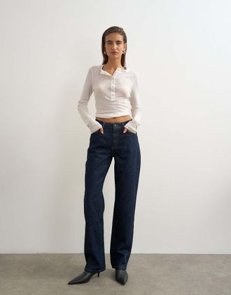 Topshop Vintage Straight-Jeans mit mittlerer Leibh&ouml;he in Rinse-Indigo-Blau
