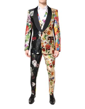 Dolce & Gabbana Mens Multicolor Floral Sicilia Silk 3 Piece Suit Polyester