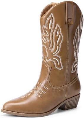 Dream Pairs Bottes Femme Classique Bottes Western pour Femmes Confortable Bottines El&eacute;gantes,Size 38.5,Brun Clair-PU,DWUMMB2419