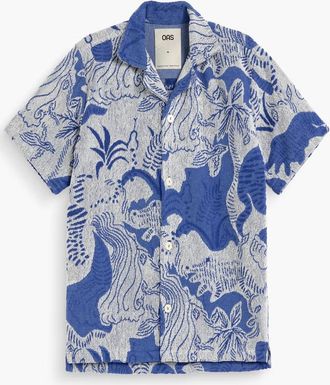 OAS Gemustertes Leinen-Kurzarmhemd mit Resort-Kragen in