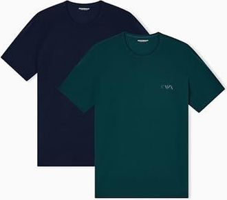 Emporio Armani Bold Monogram 2-Pack T-Shirt, Bleu, S Homme