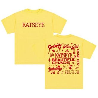 Generic Katseye Beautiful Chaos Merch T-shirt col rond à manches courtes en coton pour homme et femme, jaune, 4XL