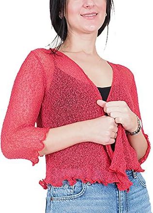 Mimosa Mesdames Femme Boléro au Crochet Briller en Dentelle Plaine Etendue Résille Cardigan Haussement Dépaules (Taille Unique, Dark Coral)