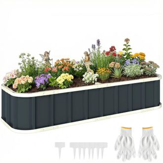 OUTSUNNY Jardini&egrave;re sur&eacute;lev&eacute;e - Outsunny - gants et bords pli&eacute;s - acier galvanis&eacute; - 165x52x31cm - gris fonc&eacute;