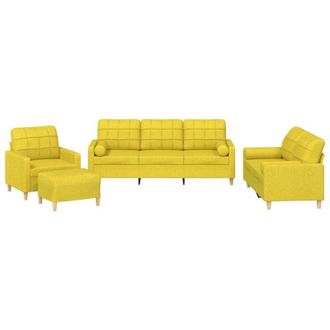 vidaXL 4-tlg. Sofagarnitur mit Kissen Hellgelb Stoff Vidaxl