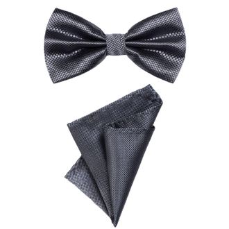 DonDon 2er Set Herren Fliege und Einstecktuch farblich passend gebunden und gr&ouml;&szlig;enverstellbar dunkelgrau