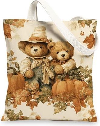 Generic Sacs fourre-tout en toile avec motif ours dautomne - Réutilisables - Vintage - Légers et lavables - Pour salle de sport, voyage, plage, pique-nique - 