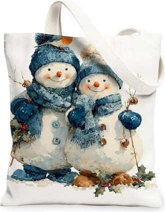 Generic Sacs fourre-tout en toile motif bonhomme de neige - Sacs de courses r&eacute;utilisables - L&eacute;gers et lavables - Pour voyage, plage, courses - 33 x 38 cm