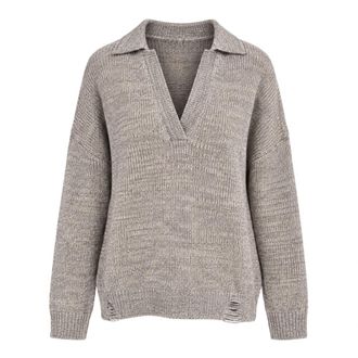 Akep Destrukturierter Langarm-Polo - - Knitwear - Damen - Beige - L