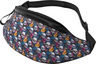 Generic Umh&auml;ngetaschen Mode Handytasche Tasche Hawaiianischer Totenkopf-Blumendruck Stylisch Schultertaschen F&uuml;r Damen Spazieren Wandern 14X35Cm