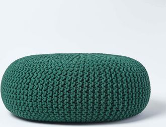 Homescapes Pouf Strickpouf rundes Bodenkissen, Sitzpouf 70 x 23 cm, gepolsterter Sitzhocker, Sitzpuff/Puff mit grob gestricktem Bezug aus 100% Baumwolle, Strickp