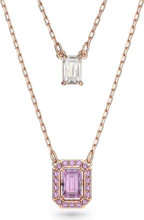 Swarovski Millenia layered necklace, Octagon cut, Purple, Rose gold-tone plated
