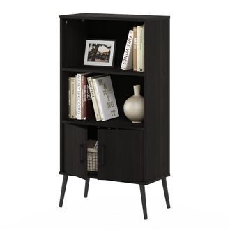 Furinno Claude Mid-Century Style Akzent-Bücherregal mit Holzbeinen, Espresso