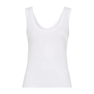 Brunello Cucinelli Geripptes Top aus Stretch-Baumwolljersey mit Monili-Details - - Tops - Damen - Wei&szlig; - M