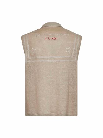 Holy Caftan Mens Vest, Linen Beige T-Shirts And Polos