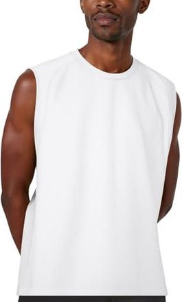 Generic DENGJIAMY D&eacute;bardeurs d&eacute;t&eacute; solides &agrave; col rond pour homme - T-shirt classique basique uni sans manches - T-shirts d&eacute;contract&eacute;s tendance pour homme, blan