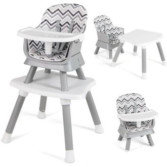 Costway Costway - 6 en 1 Chaise Haute B&eacute;b&eacute; Evolutive avec Plateau Amovible, Chaise dAlimentation Convertible avec Harnais &agrave; 5 Points, Table de Blocs de