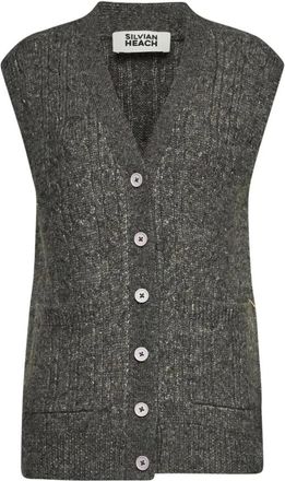 Silvian Heach Femme, Pulls, Gris, Taille: 42 FR Gilet à côtes avec boutons