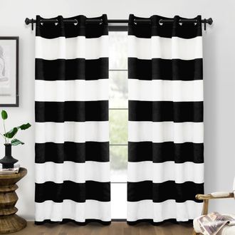 DriftAway Fenstervorh&auml;nge mit schwarzen Streifen, 213 cm lang, gestreift, mit &Ouml;sen, Vorh&auml;nge f&uuml;r Schlafzimmer, Wohnzimmer, K&uuml;che, w&auml;rmeisoliert, ungef&uuml;ttert, 2 