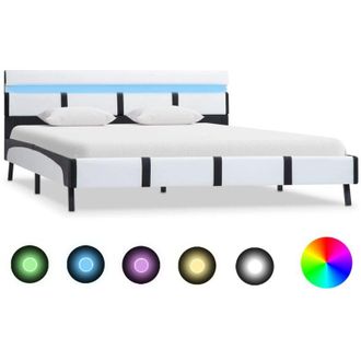 vidaXL Cadre de lit avec led Blanc Similicuir 120 x 200 cm