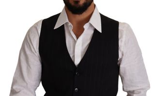 Dolce & Gabbana Mens Blue Striped Wool Stretch Waistcoat Vest Virgin Clothing