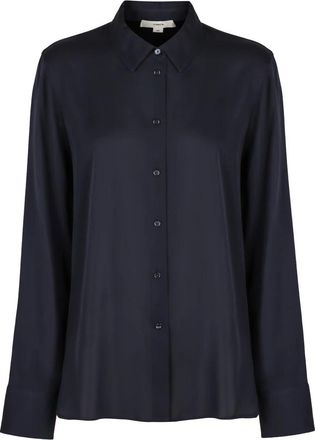 Vince Femme, Blouses et Chemises, Bleu, Taille: 36 FR Soie Satin Chemise Col Classique