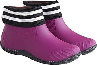 Generic Chaussures de pluie courtes pour femme enti&egrave;rement imperm&eacute;ables avec chaussettes &agrave; enfiler - Semelle &eacute;paisse - Bottes en caoutchouc pour lext&eacute;rieur et