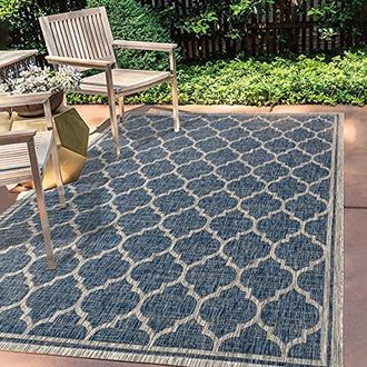 Jonathan Y Designs Trebol marokkanische Gitter strukturierte Weave Innen-/Außen Area Rugs, Polypropylen (PP), 150 X 240 cm, Navy/Gray
