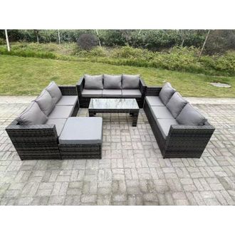 Fimous Rattan Garten Möbel Lounge Sofa Set im Freien mit länglichem rechteckigem Couchtisch Großer Fußhocker - Fimous