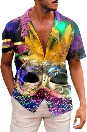 Generic Chemise hippie &agrave; paillettes pour homme - Costume de f&ecirc;te &agrave; th&egrave;me - Confortable - Imprim&eacute; ann&eacute;es 80 - Costume vintage traditionnel pour homme, 127 Viol