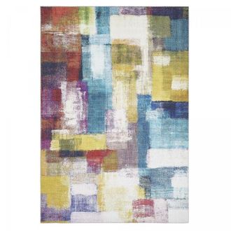 Un amour de tapis Unamourdetapis - Tapis salon et chambre 120x170 jaune et bleu rectangle tissé motif faux uni nikel