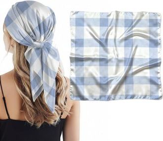 Generic Bandana bleu &agrave; carreaux en soie pour dormir, &eacute;charpe &agrave; col carr&eacute;, accessoires de cowboy pour femme, bleu/carreaux, 28 &times; 28 inch