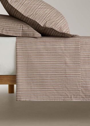 Mango Drap plat imprim&eacute; rayures fines 135/140 cm tabac - Home - Lit 135/140 cm - MANGO HOME