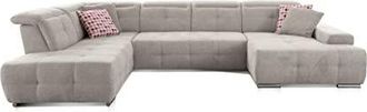 Cavadore Wohnlandschaft Mistrel mit Longchair rechts und Ottomane links / Großes Sofa in U-Form / Inkl. Kopfteilfunktion / 343 x 77-93 x 228 / Kati Grau-Weiss